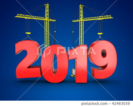 3d illustration of 2019 year with crane - Stock Illustration [42463039 ...