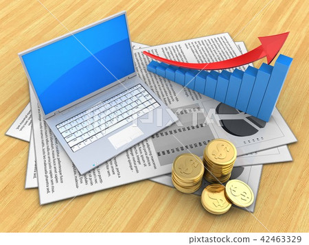 3d illustration of computer with arrow graph - Stock Illustration ...