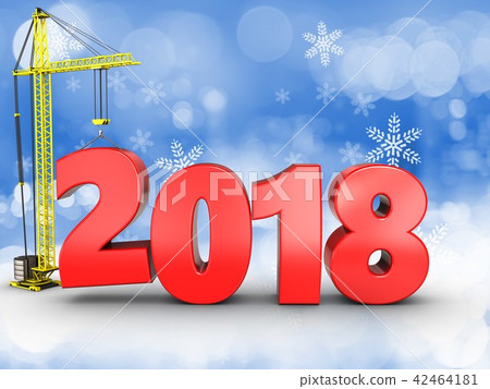 3d illustration of 2018 year with crane - Stock Illustration [42464181 ...