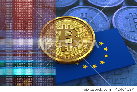 3d illustration of bitcoin with EU flag - Stock Illustration [42464187 ...