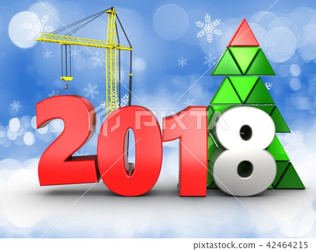 3d illustration of 2018 year with crane - Stock Illustration [42464215 ...