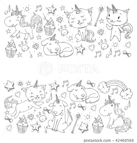 Unicorn. Cats, dog, horse, pony. Vector image.... - Stock Illustration ...