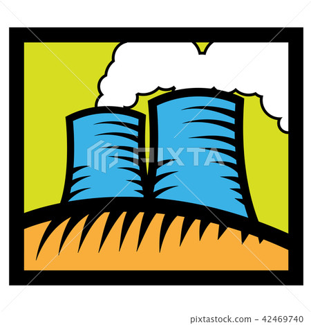 Nuclear reactor - cartoon factory with smoke - Stock Illustration ...