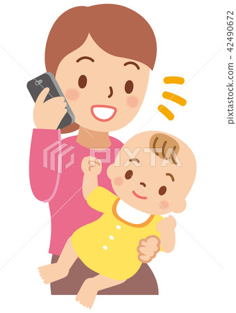 Mom who makes a phone call - Stock Illustration [42490672] - PIXTA