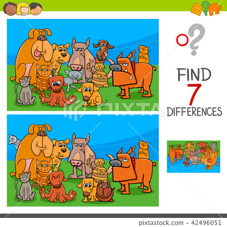 find differences game with dogs and cats - Stock Illustration [42496051 ...