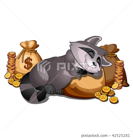 Rich raccoon sleeping on a sack of gold coins... - Stock Illustration ...