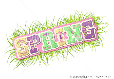 Spring, illustrated colorful text on grass - Stock Illustration ...