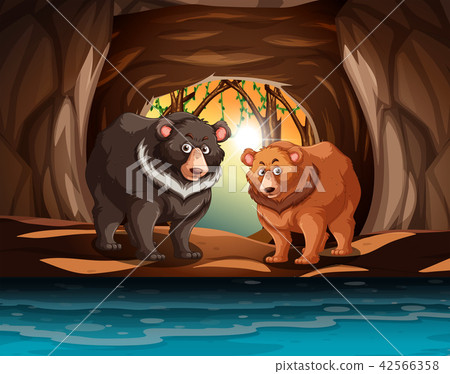 Grizzly bears living in the cave - Stock Illustration [42566358] - PIXTA