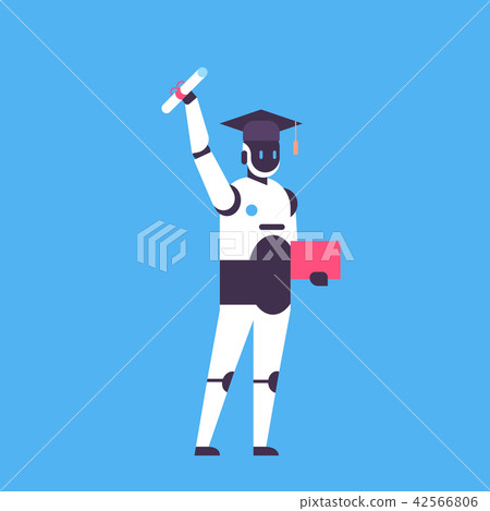 graduated robot hold diploma certificate... - Stock Illustration ...