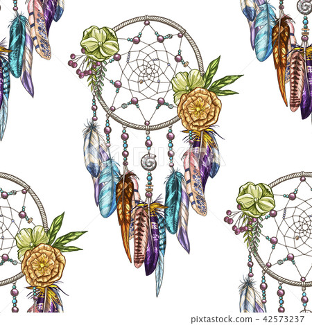 Vector seamless pattern with Dream catcher - Stock Illustration ...
