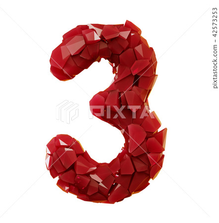 Number 3 three made of plastic shards red color... - Stock Illustration ...