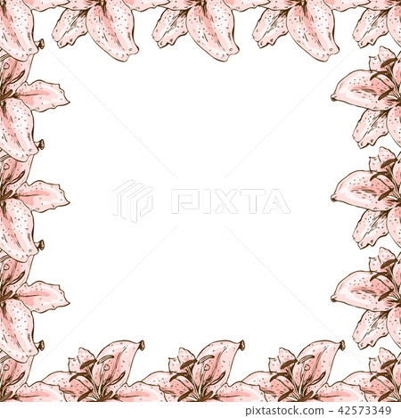 A beautiful floral frame of pink lilies - Stock Illustration [42573349 ...