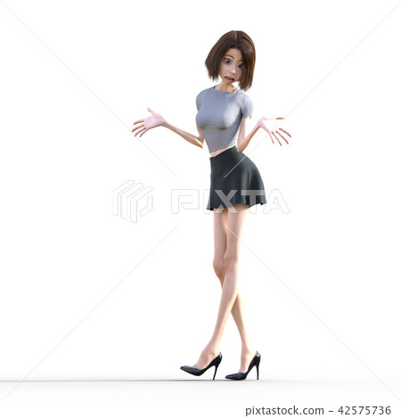 Deformed character Young lady perming3DCG... - Stock Illustration ...