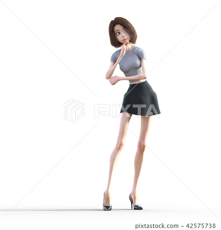Deformed character Young lady perming3DCG... - Stock Illustration ...
