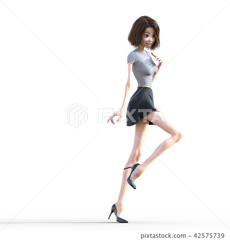 Deformed character Young lady perming3DCG... - Stock Illustration ...