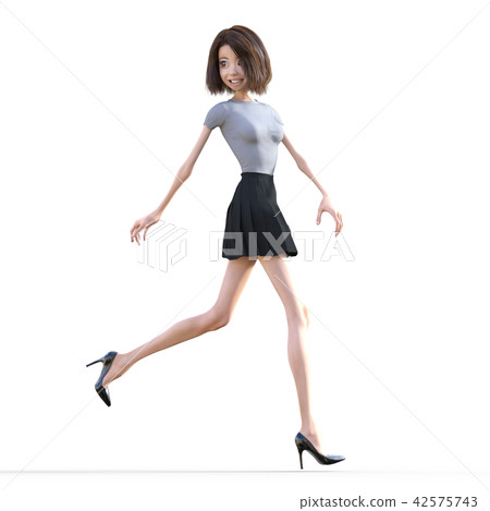 Deformed character Young lady perming3DCG... - Stock Illustration ...