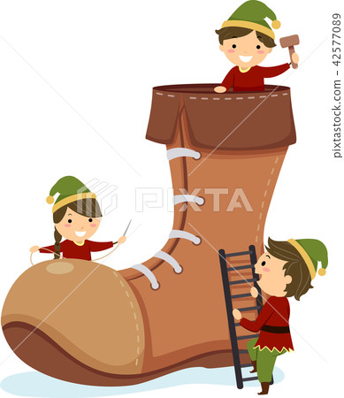 Stickman Kids Elf Shoe Illustration - Stock Illustration [42577089] - PIXTA
