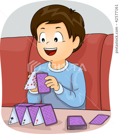 Kid Boy Building Card Tower Illustration - Stock Illustration [42577161 ...