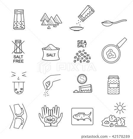 Salt Signs Black Thin Line Icon Set. Vector - Stock Illustration ...