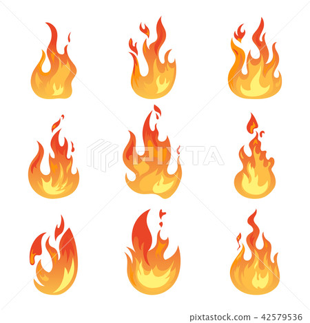 Flaming fire or isolated flame icons, light - Stock Illustration ...