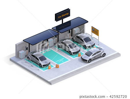 Isometric image of electric car charging to car... - Stock Illustration ...