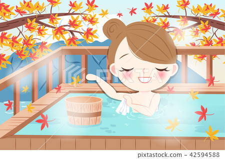 cartoon girl with hot spring - Stock Illustration [42594588] - PIXTA