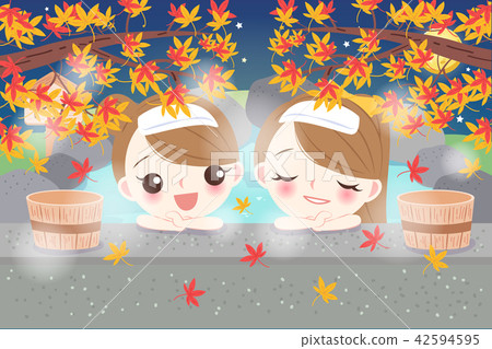 cartoon girls with hot spring - Stock Illustration [42594595] - PIXTA