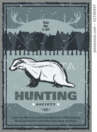 Vector vintage badger hunt poster - Stock Illustration [42596897] - PIXTA