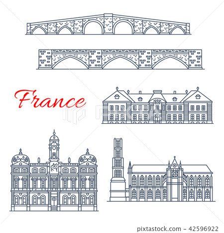 Vector architecture icons of France Lyon, Limoges - Stock Illustration ...