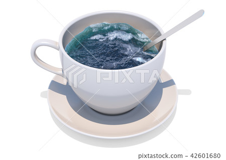 Cup with the sea inside. 3D rendering - Stock Illustration [42601680 ...