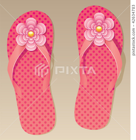 vector pair of flip flops with flowers - Stock Illustration [42634783 ...