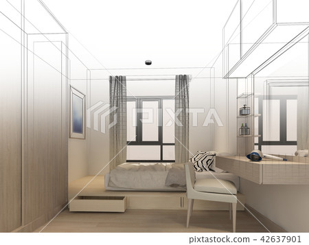 sketch design of interior living room,3d rendering - Stock Illustration ...