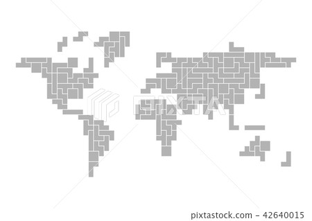 World map mosaic of grey tetris blocks. Flat... - Stock Illustration ...