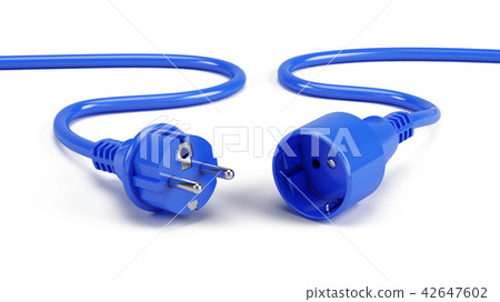 Blue Electric plugs isolated on white - 3d render - Stock Illustration ...