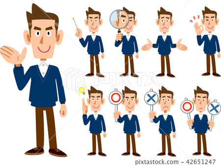 A set of male expression and pose 9 types _... - Stock Illustration ...