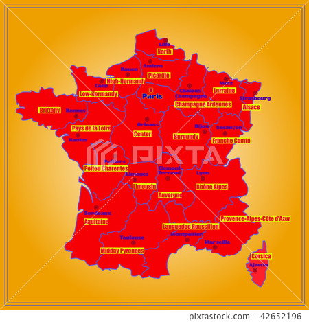 Map of France with French regions. - Stock Illustration [42652196] - PIXTA