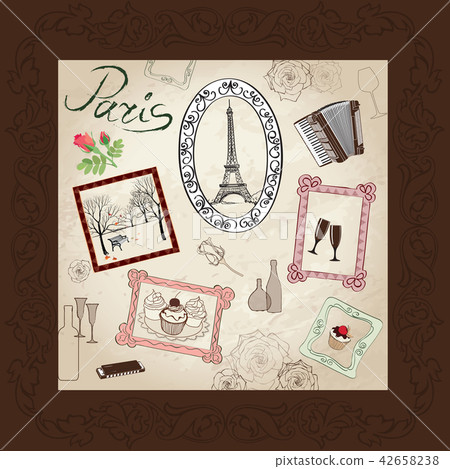 Paris city landmarks. Travel Famous place sign set - Stock Illustration ...