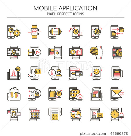 Mobile Application , Pixel Perfect Icons. - Stock Illustration ...