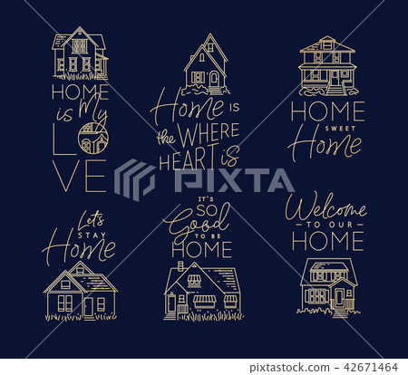 Set house sign flat dark blue - Stock Illustration [42671464] - PIXTA