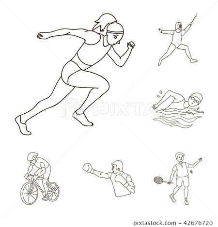 Different kinds of sports outline icons in set... - Stock Illustration ...