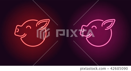 Neon piglet face in red and pink color - Stock Illustration [42685090 ...