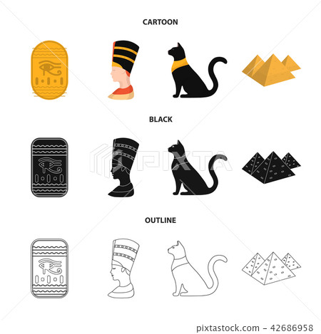 Eye of Horus, black Egyptian cat, pyramids,... - Stock Illustration ...