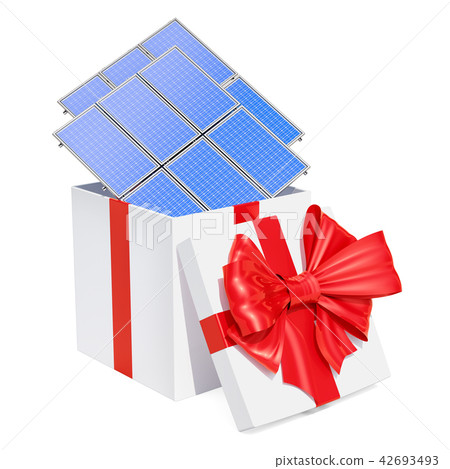 Gift box with solar panels, 3D rendering - Stock Illustration [42693493 ...