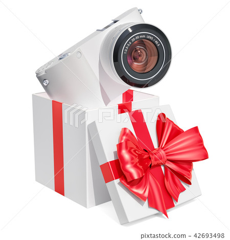 Gift concept, digital camera inside gift box - Stock Illustration ...