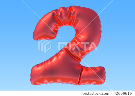 Number 2, red foil balloon in the sky - Stock Illustration [42699619 ...