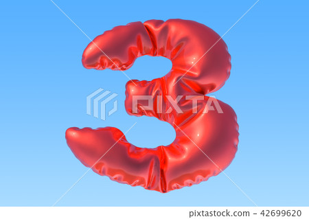 Number 3, red foil balloon in the sky - Stock Illustration [42699620 ...