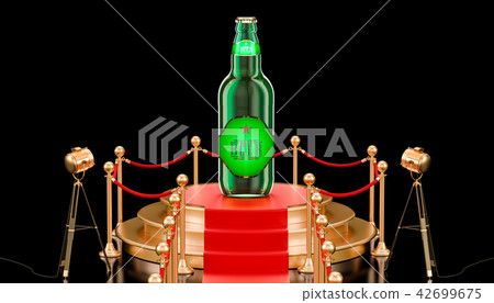 Podium with glass beer bottle, 3D rendering - Stock Illustration ...