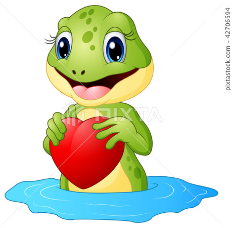 Cartoon frog holding a heart - Stock Illustration [42706594] - PIXTA