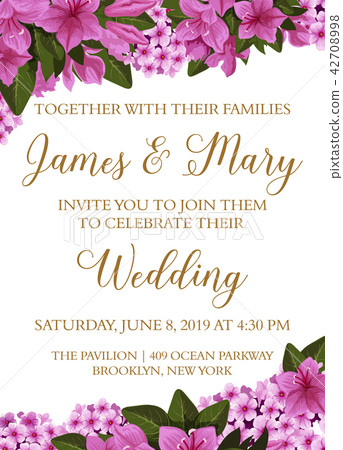 Wedding invitation card with spring flower border - Stock Illustration ...