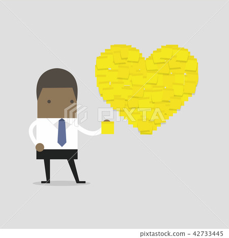 Businessman with Heart shape yellow sticky notes. - Stock Illustration ...